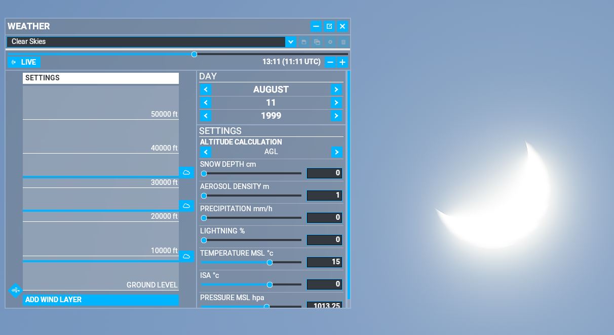 Solar Eclips 11-AUG-1999 not total - Microsoft Flight Simulator (2020/ ...